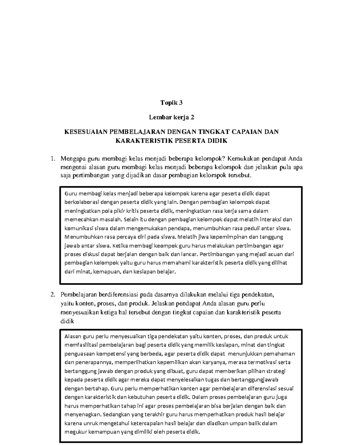 2 LK 5 Topik 3 - Topik 3 Lembar kerja 2 KESESUAIAN PEMBELAJARAN DENGAN ...