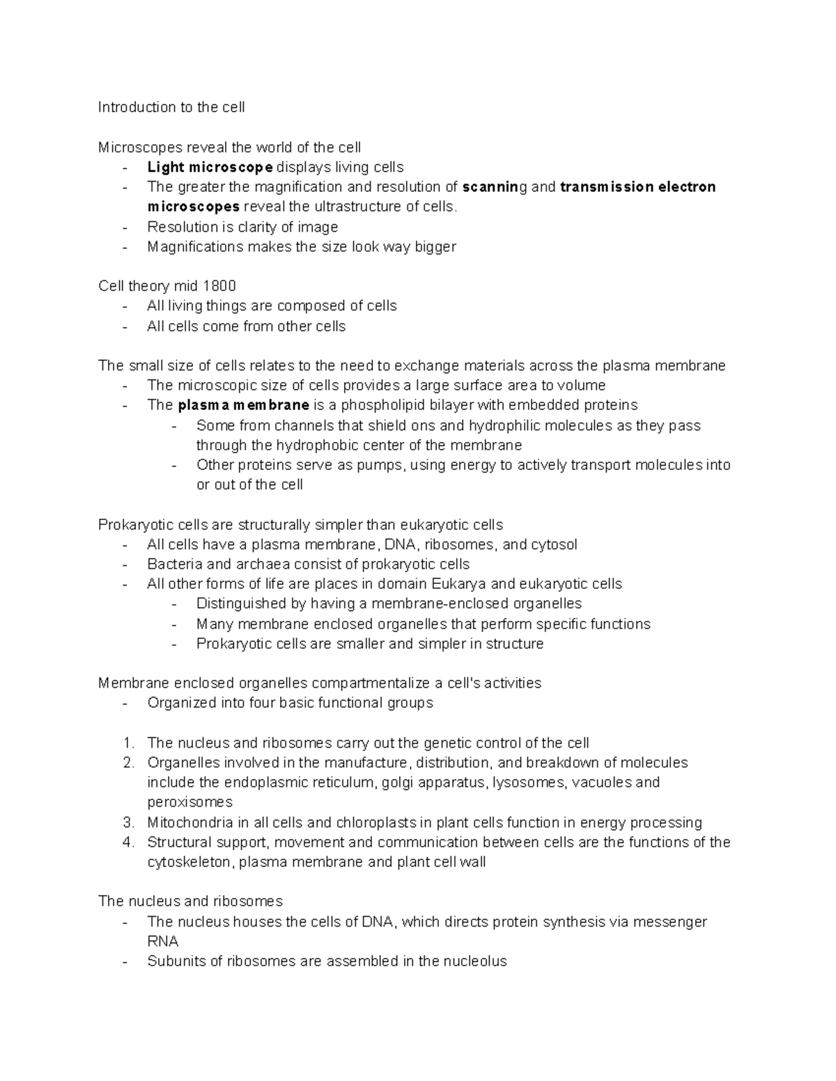 Biology chapter 4 - Introduction to the cell Microscopes reveal the ...