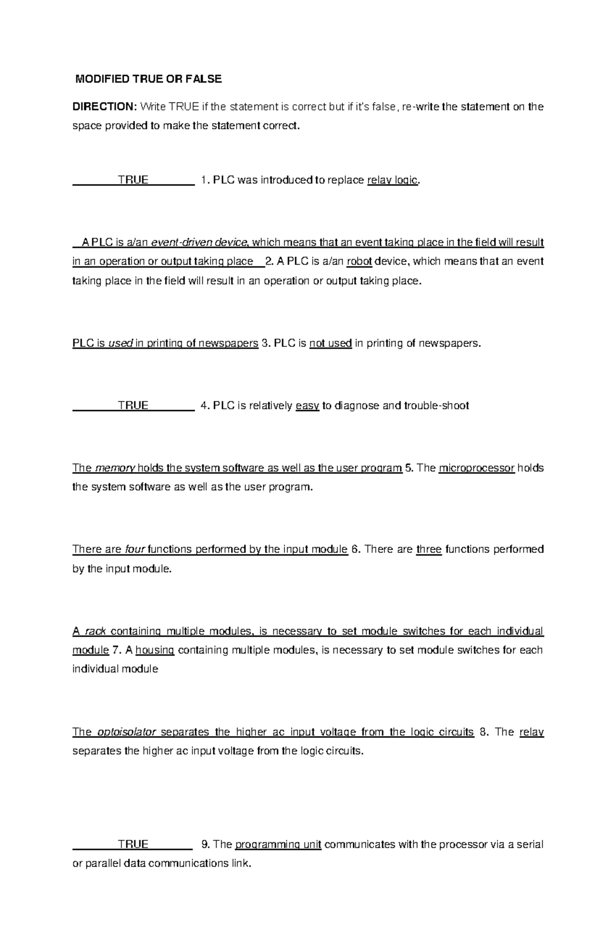 Electronics System AND Design Subject - Modified TRUE OR False Activity WITH Answers - - Studocu