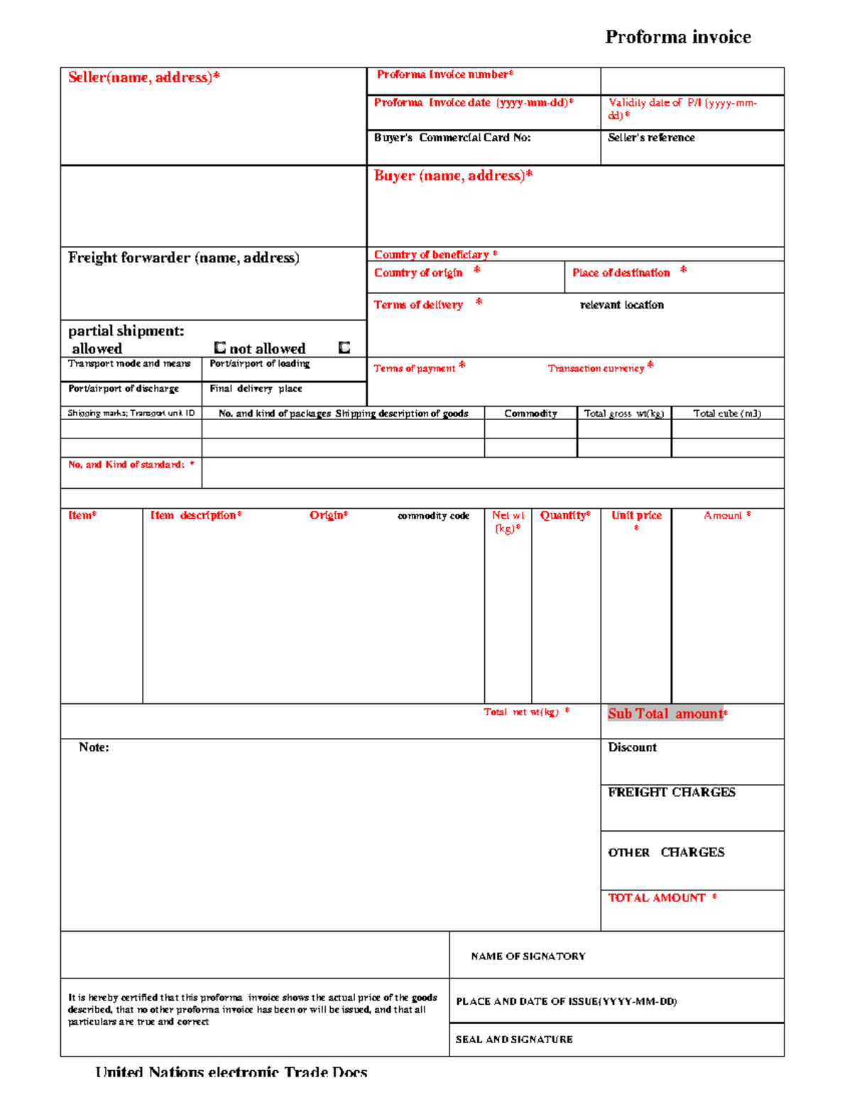Profoma Invoice samples 8 - United Nations electronic Trade Docs Seller ...