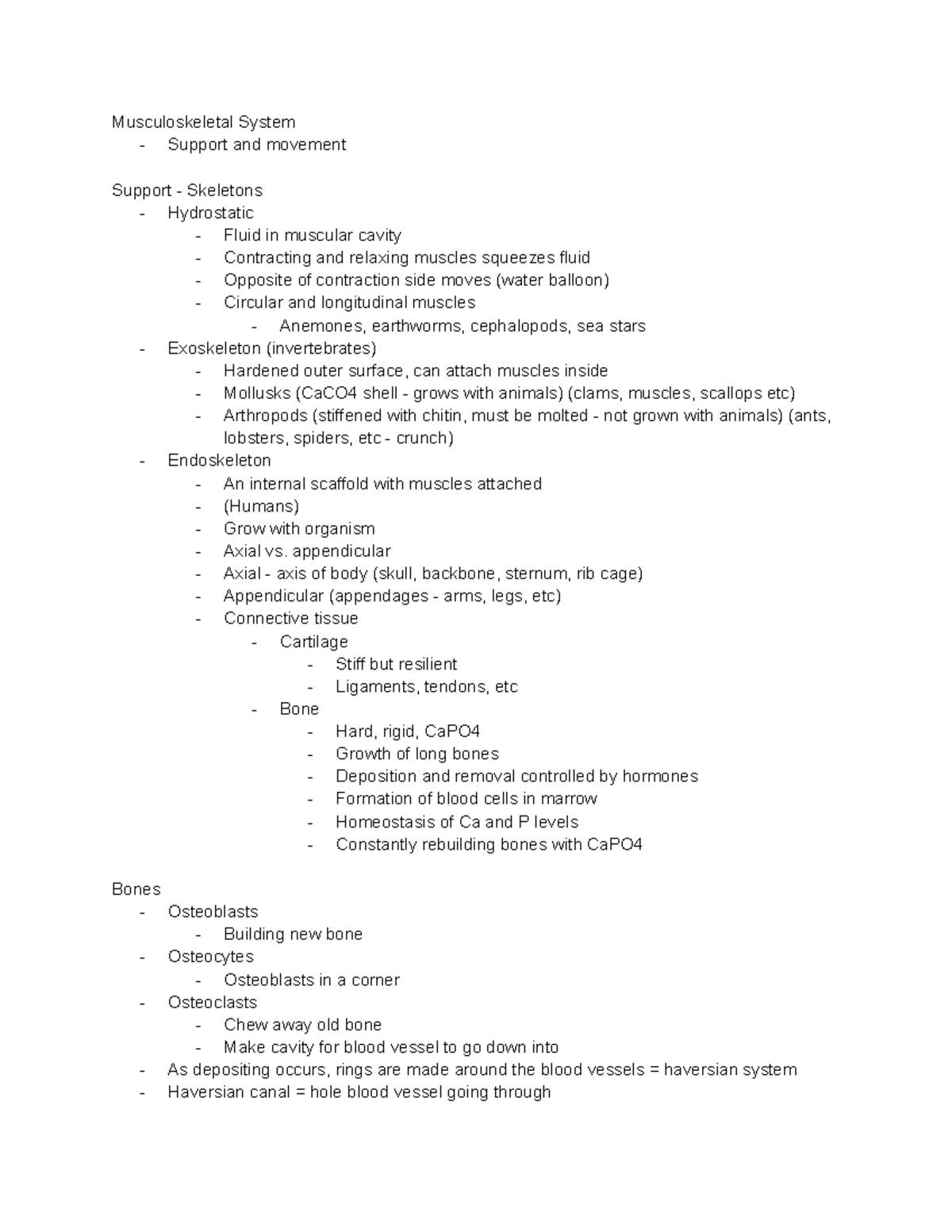 Lecture 10 - Musculoskeletal System - Musculoskeletal System - Support ...
