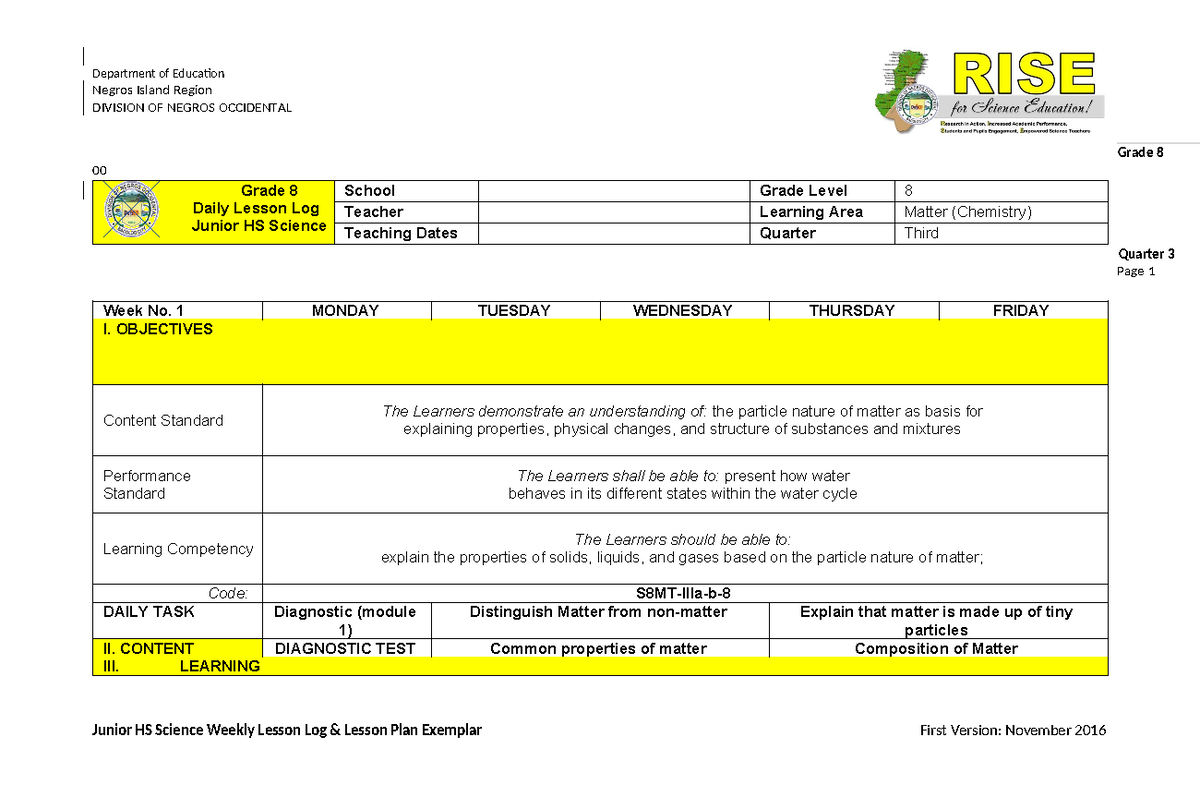 Grade 8, Quarter 3 - REVIEWR SCIENCE 8 - Negros Island Region DIVISION ...