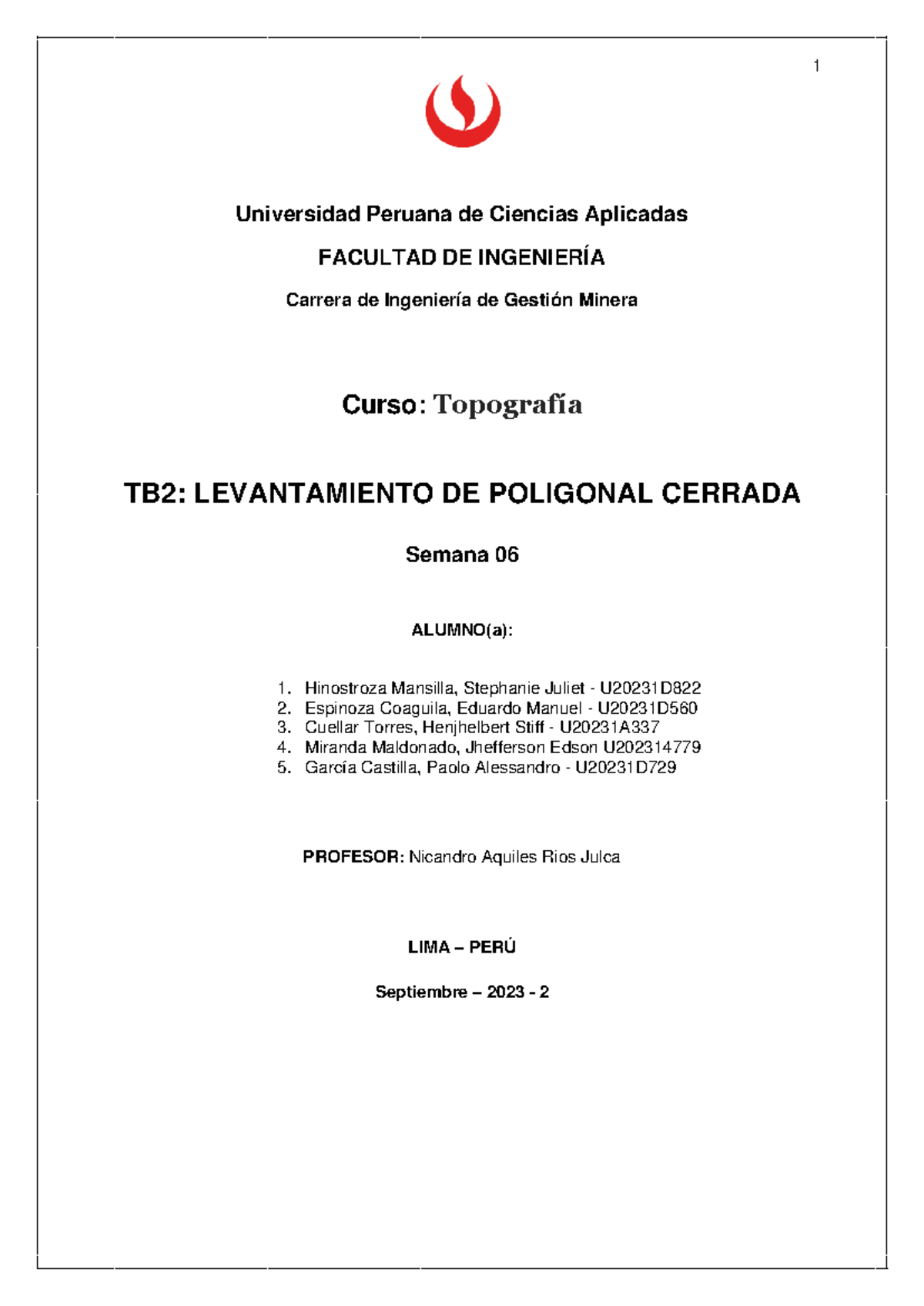 TB2 Informe - Universidad Peruana de Ciencias Aplicadas FACULTAD DE INGENIERÍA Carrera de ...