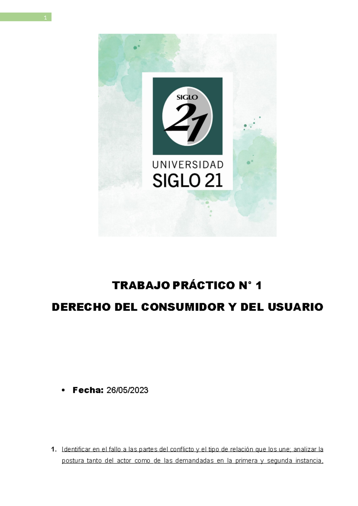 Tp1 derecho del consumidor y del usuario - TRABAJO PRÁCTICO N° 1 ...