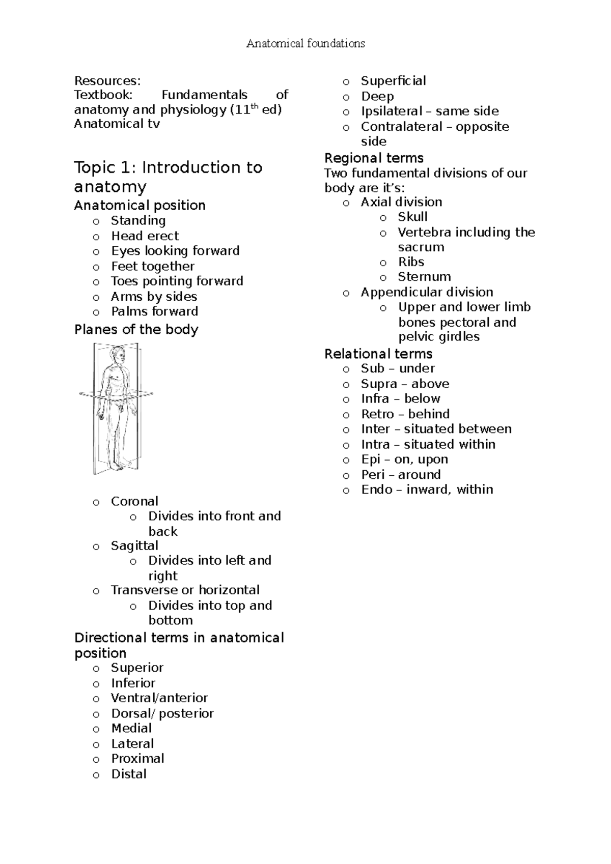 Anatomical foundations - TOPIC 1-6 - Resources: Textbook: Fundamentals ...
