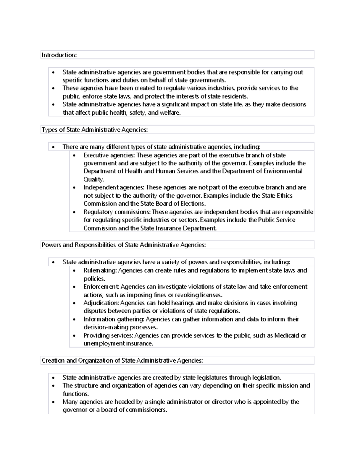 State Admin. Agencies - Notes - Introduction: • State administrative ...