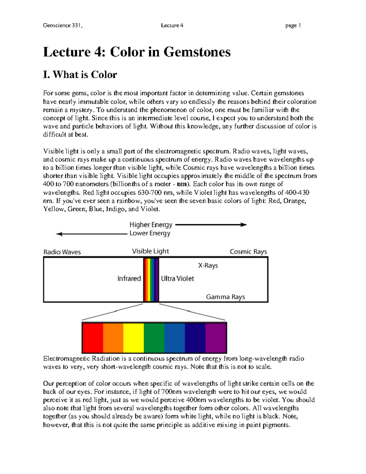 Lecture 4 Gems 331 - Lecture 4: Color in Gemstones I. What is Color For ...