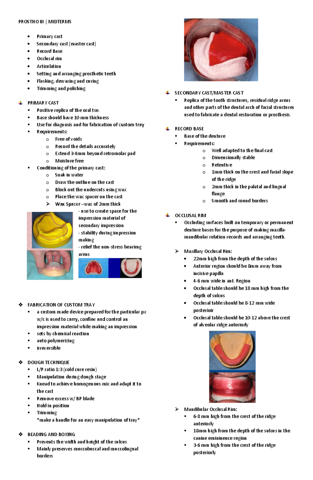 CD- Midterm - Complete denture - PROSTHO III | MIDTERMS Primary cast ...