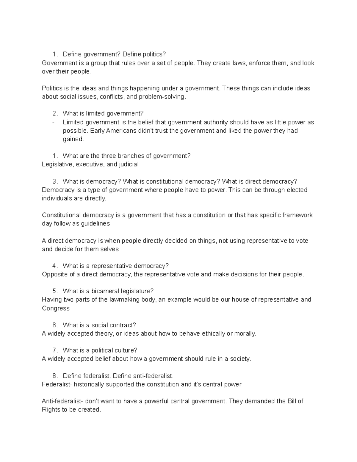 POL GOV 101 Study Sheet - Government is a group that rules over a set ...
