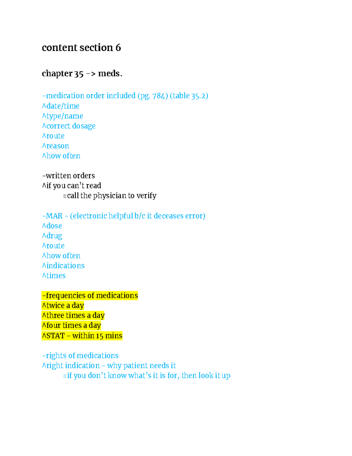 Content Section 6 and 7 Notes - content section 6 chapter 35 -> meds ...