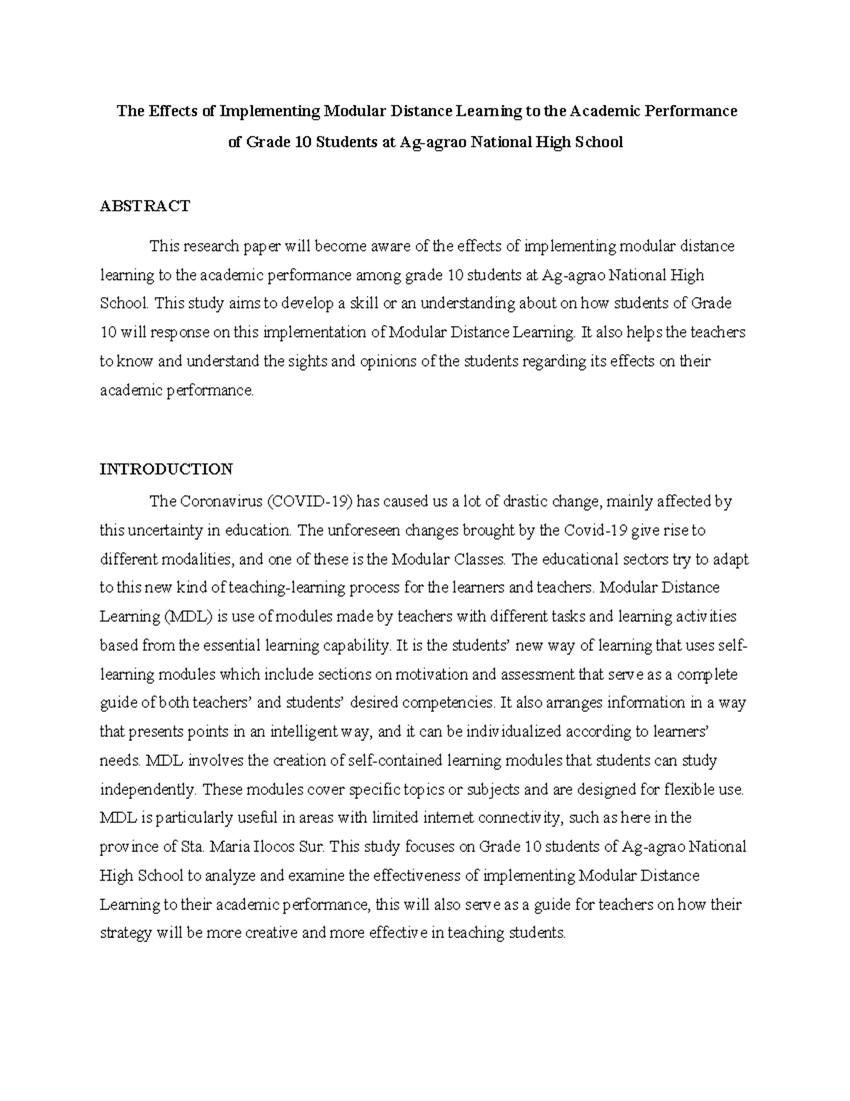 The Effects of Implementing Modular Distance Learning to Academic ...