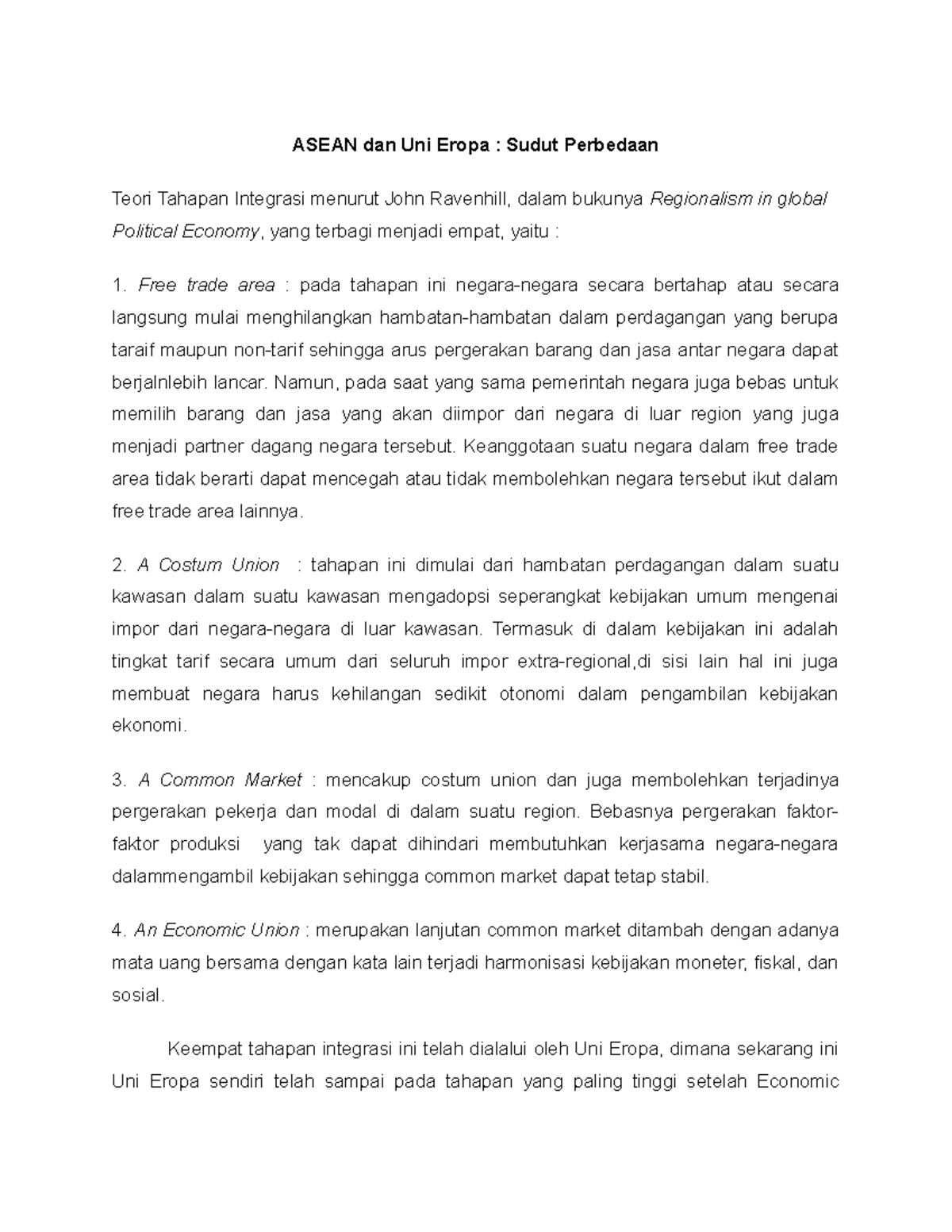 Teori Tahapan Integrasi Asean dan Uni Eropa - ASEAN dan Uni Eropa ...