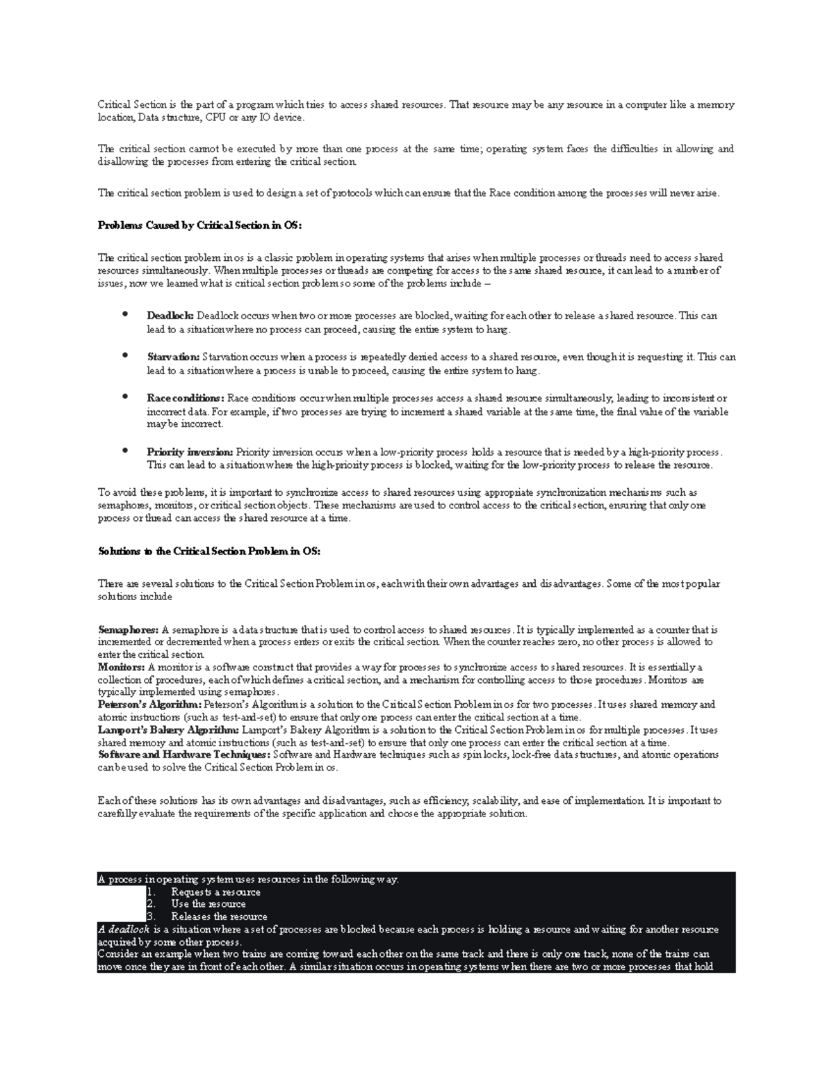 OS - Os practical - Critical Section is the part of a program which ...