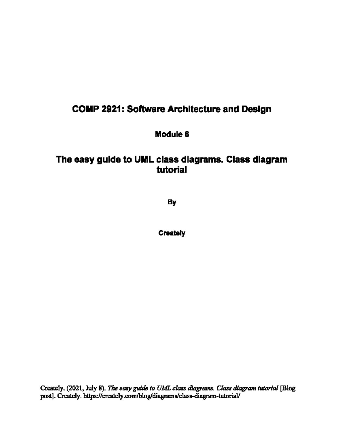 Week 3 COMP2921 SW2 M6 The Easy Guide to UML Class Diagrams Class ...