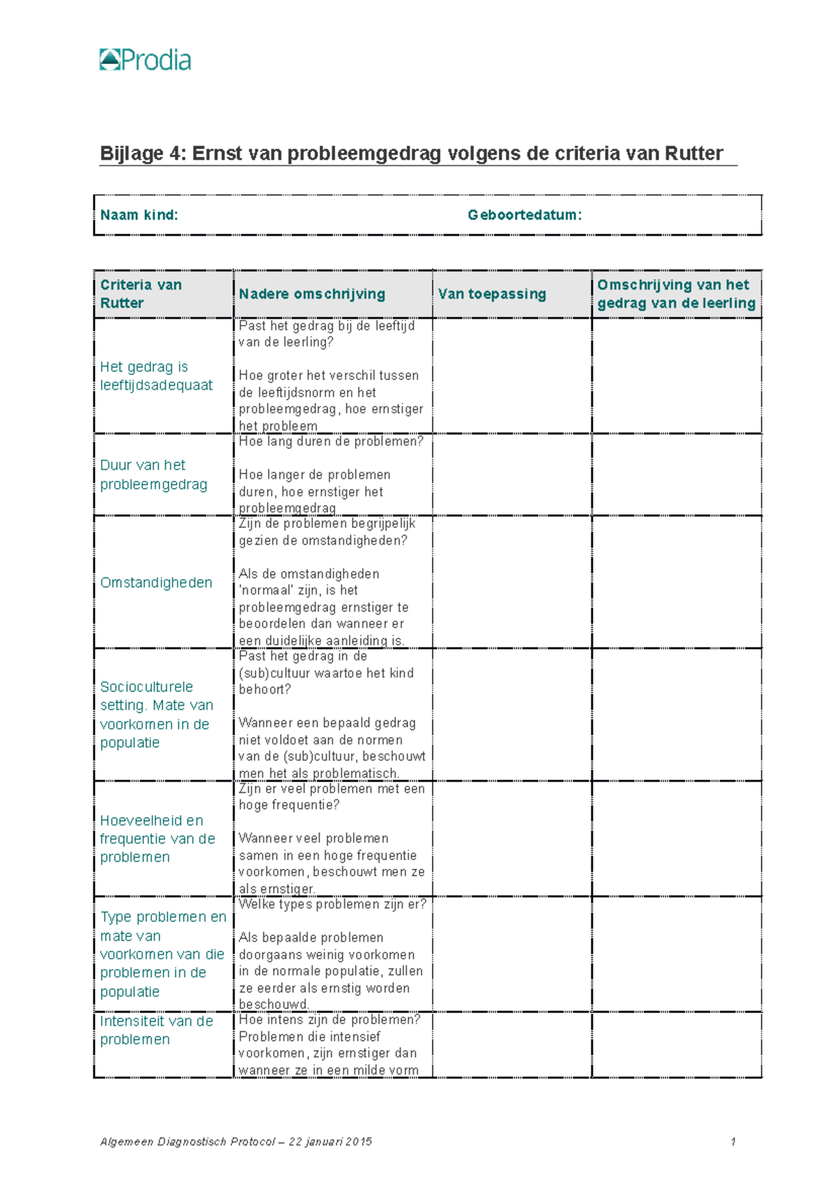 ADP Ernst van probleemgedrag volgens criteria van Rutter - Bijlage 4 ...