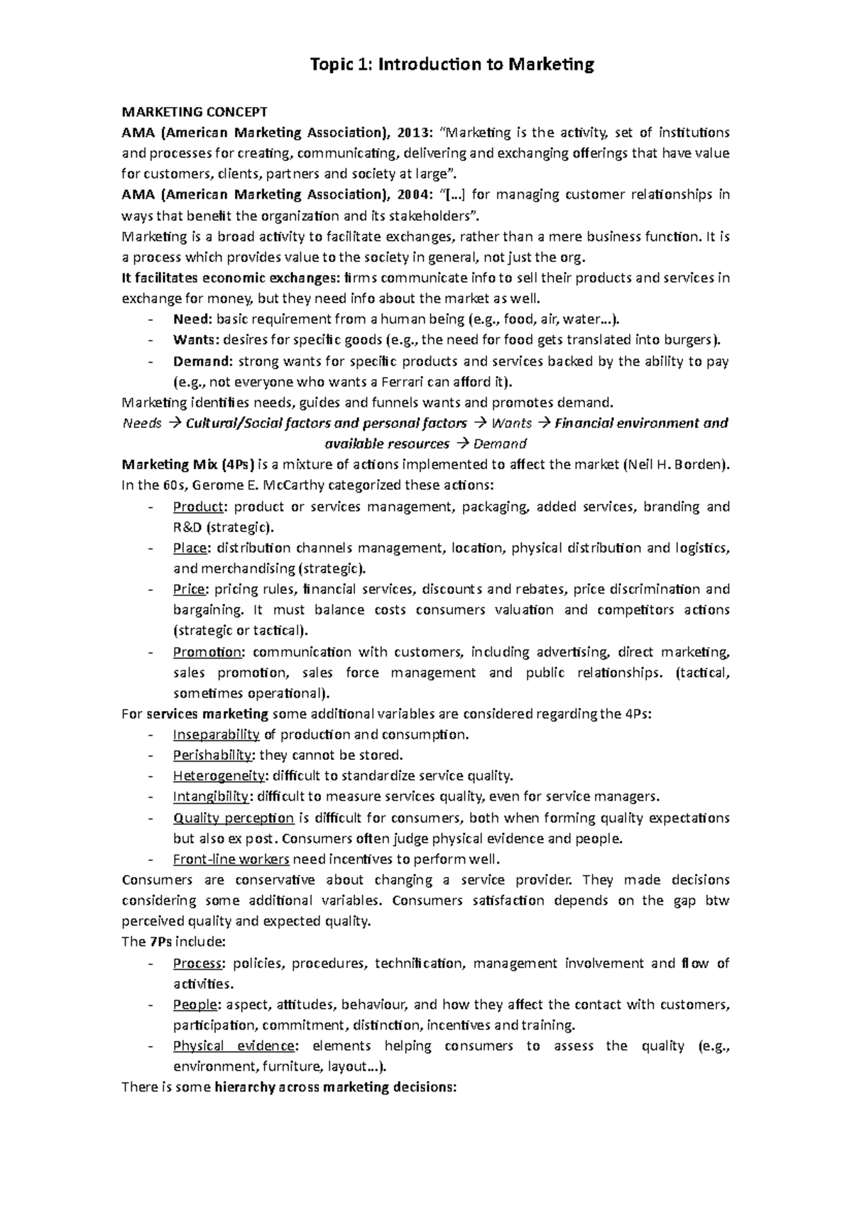 Topic 1 marketing - MARKETING CONCEPT AMA (American Marketing ...