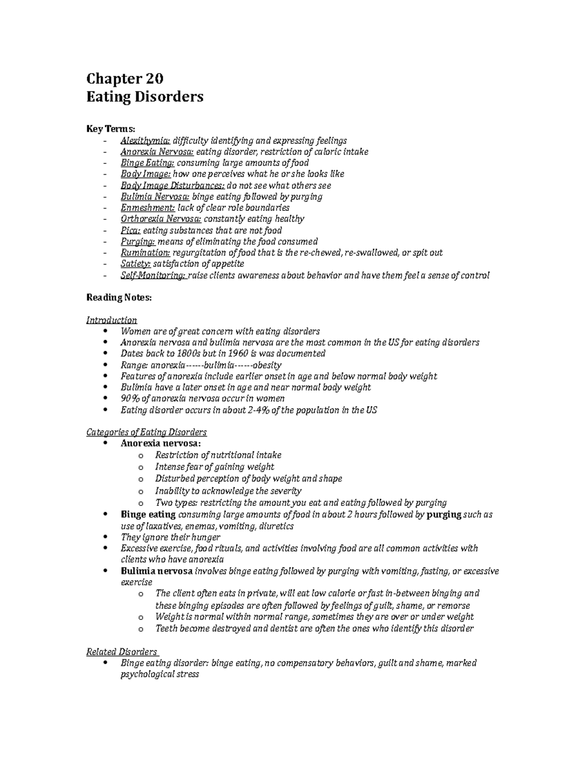 Chapter 20 Eating Disorders - Chapter 20 Eating Disorders Key Terms ...