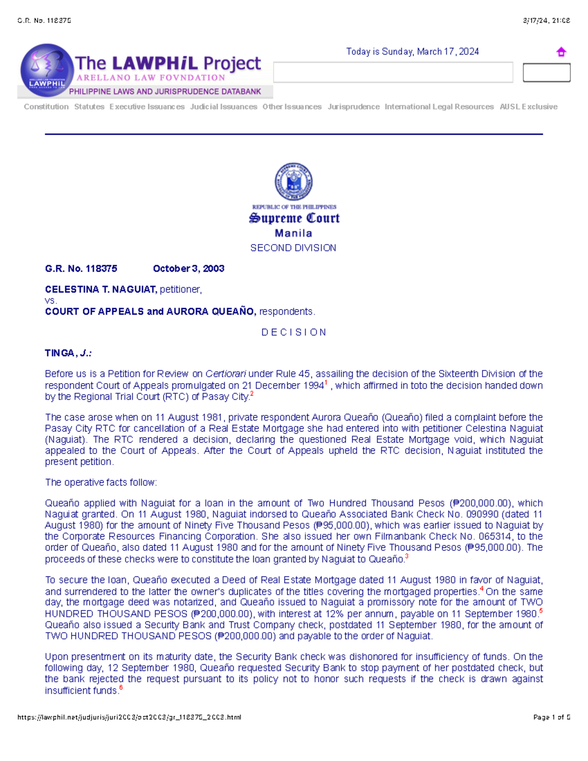 2. Naguiat v. CA - G.R. No. 118375 - Constitution Statutes Executive ...