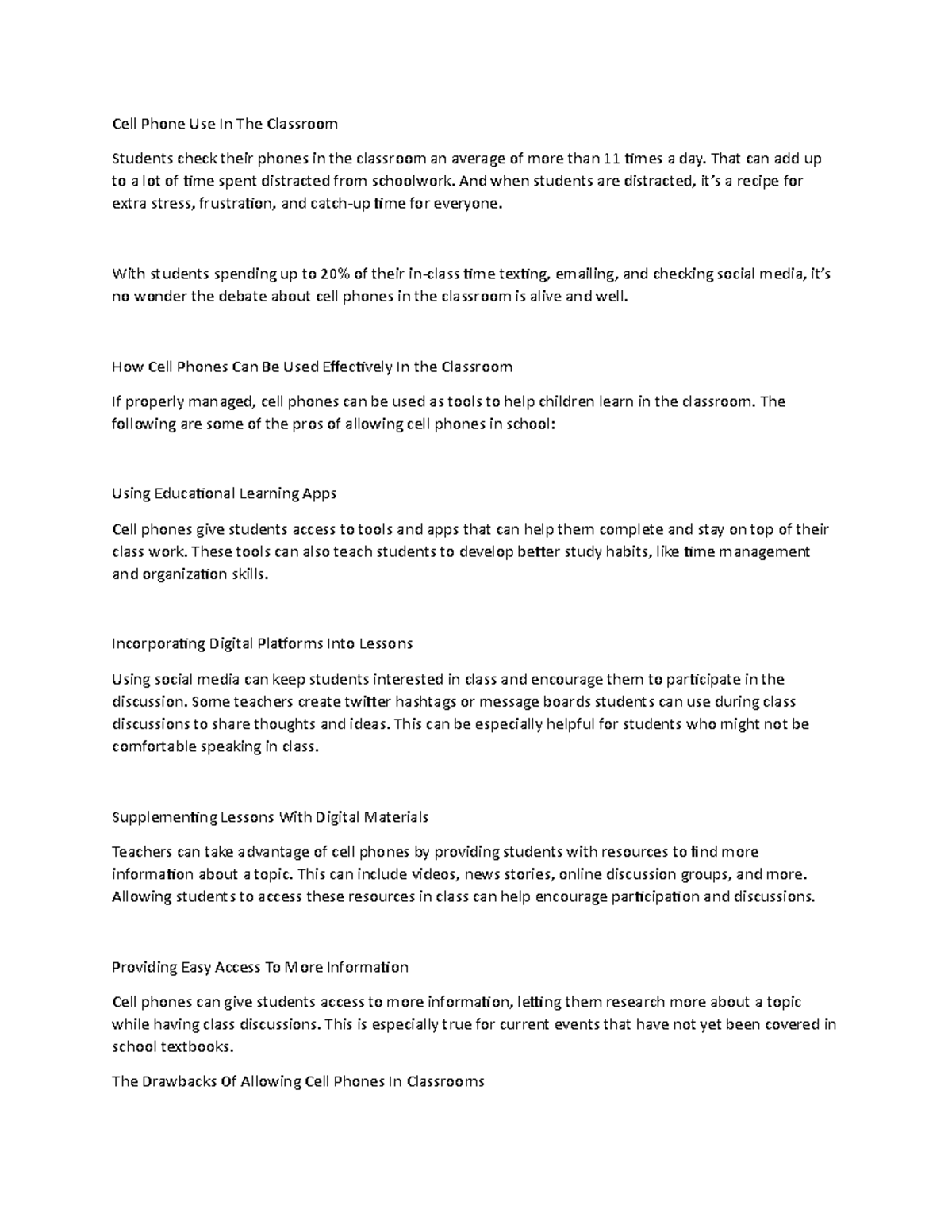 TTL-Technology tools - TTL2-lecture note - Cell Phone Use In The ...