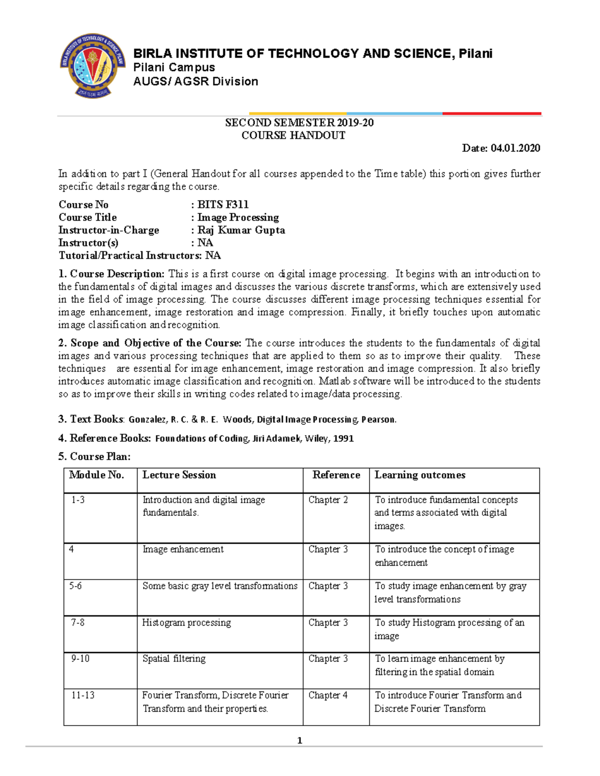 Image Processing Handout - Warning: TT: undefined function: 32 BIRLA INSTITUTE OF TECHNOLOGY AND ...