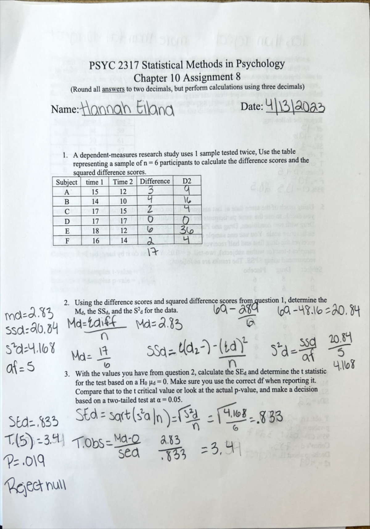 Chapter 10 assignment 8 - PSYC 2317 - Studocu