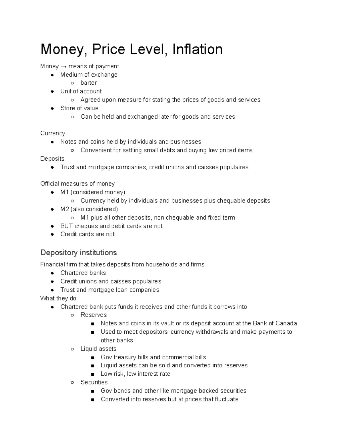 Chapter 8 - Money, Price, Inflation - Money, Price Level, Inflation ...