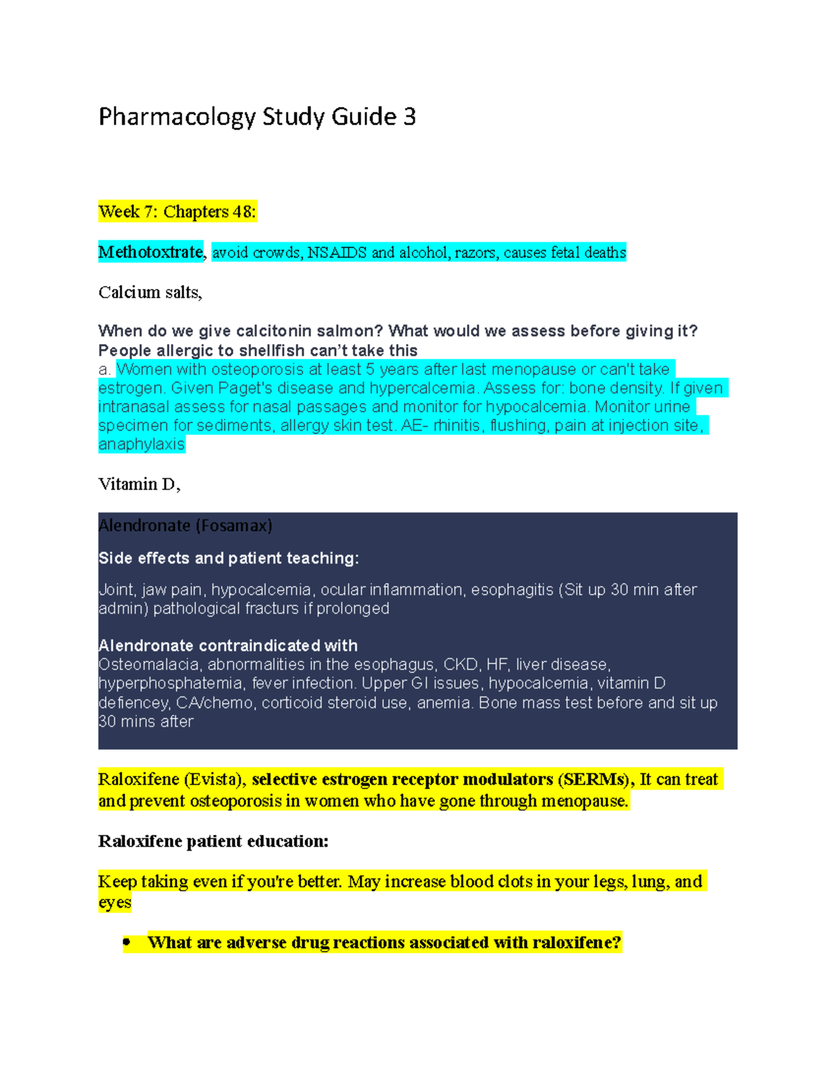 Pharm exam review - Pharmacology Study Guide 3 Week 7: Chapters 48 ...