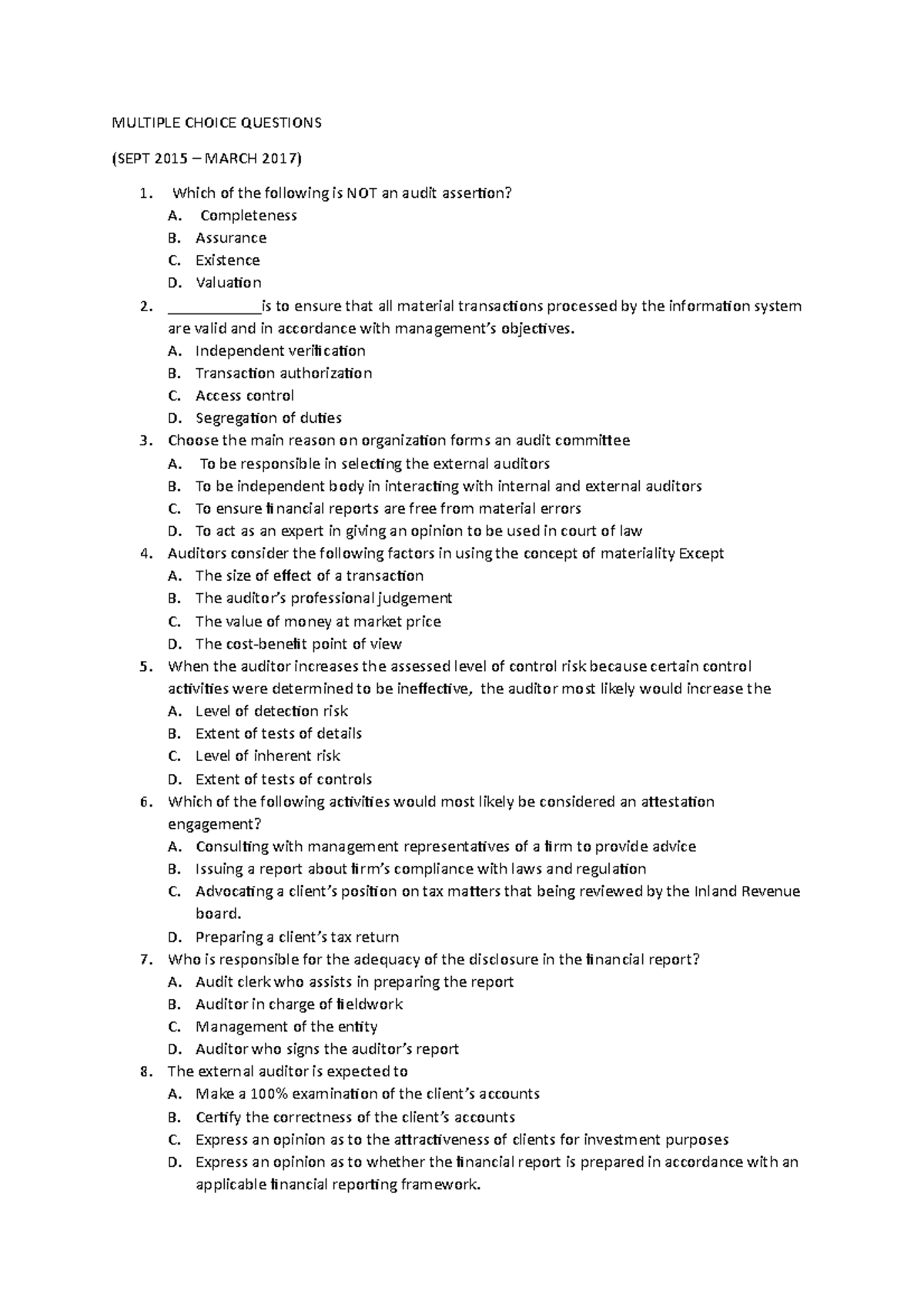 Tuto 1 - Intro - MULTIPLE CHOICE QUESTIONS (SEPT 2015 – MARCH 2017 ...