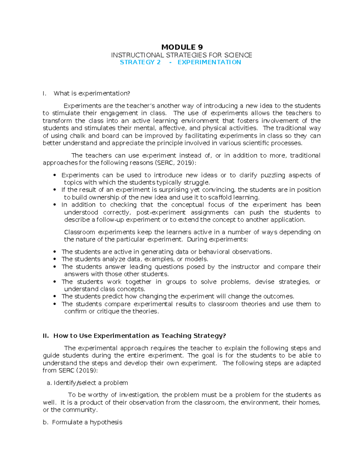 TSEG II Modules 9,10, 11,&12 - MODULE 9 INSTRUCTIONAL STRATEGIES FOR ...