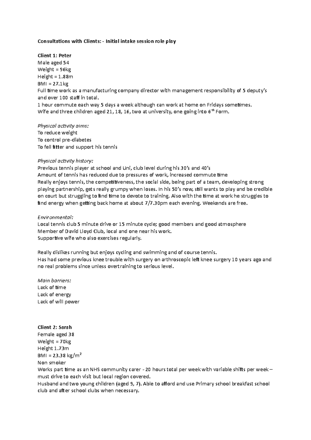 18.10 Role Play Client information - Consultations with Clients ...