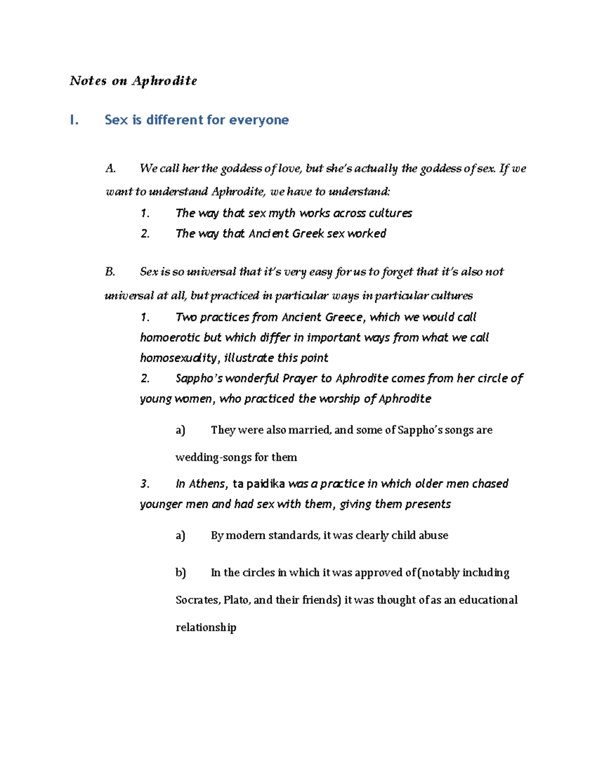 Notes on Aphrodite - Notes on Aphrodite A. We call her the goddess ...