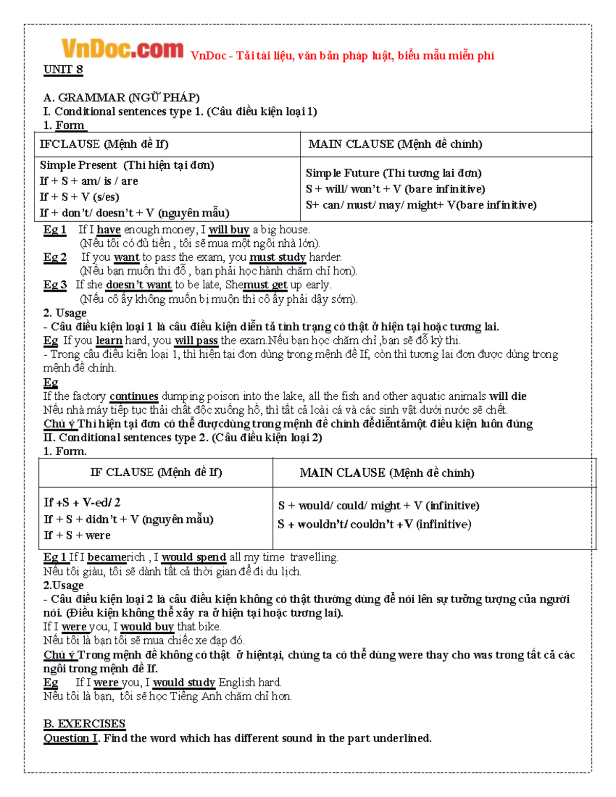 Ngu phap bai tap mon tieng anh lop 9 chuong trinh moi unit 8 tourism - UNIT 8 A. GRAMMAR (NGỮ ...