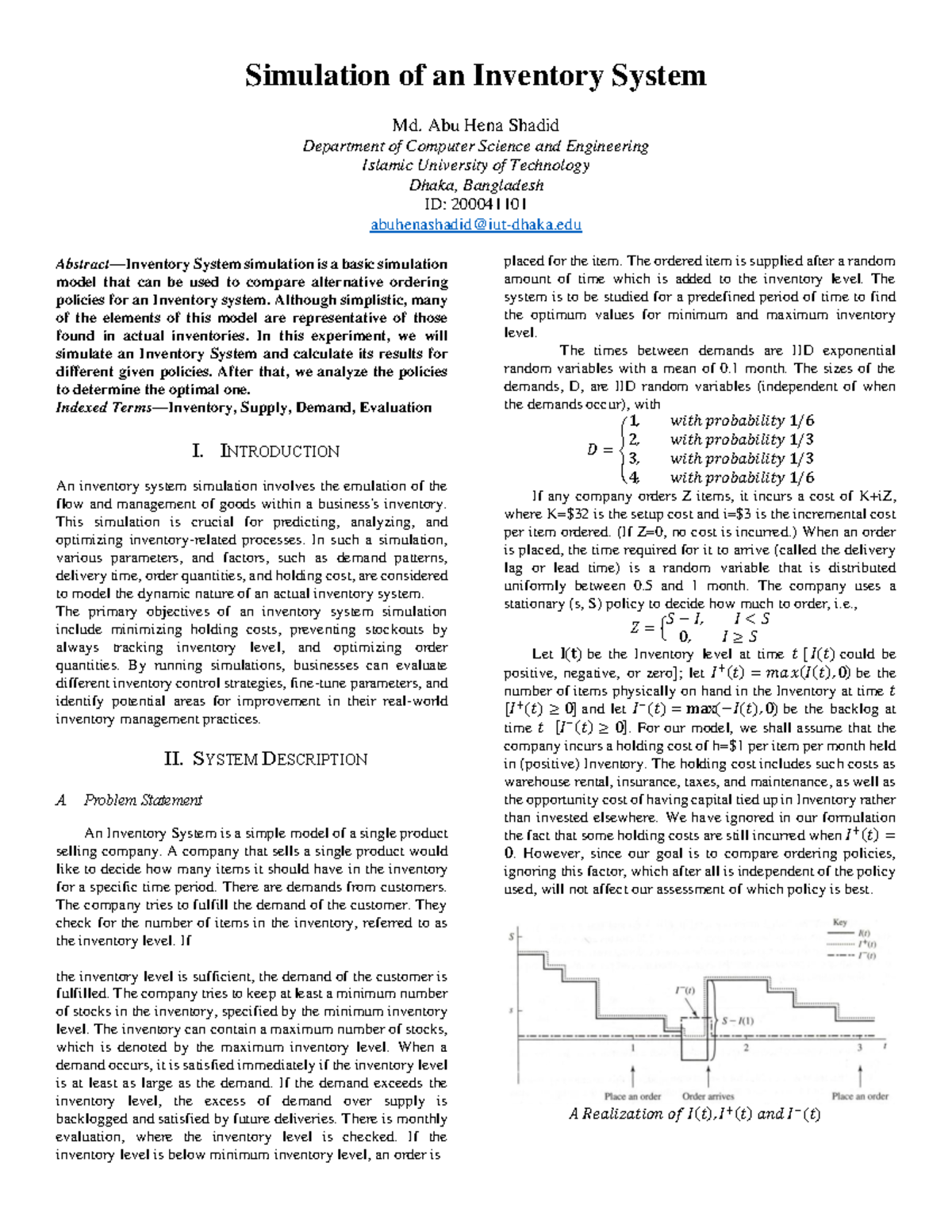 Inventory System Simulation Report - Simulation of an Inventory System ...
