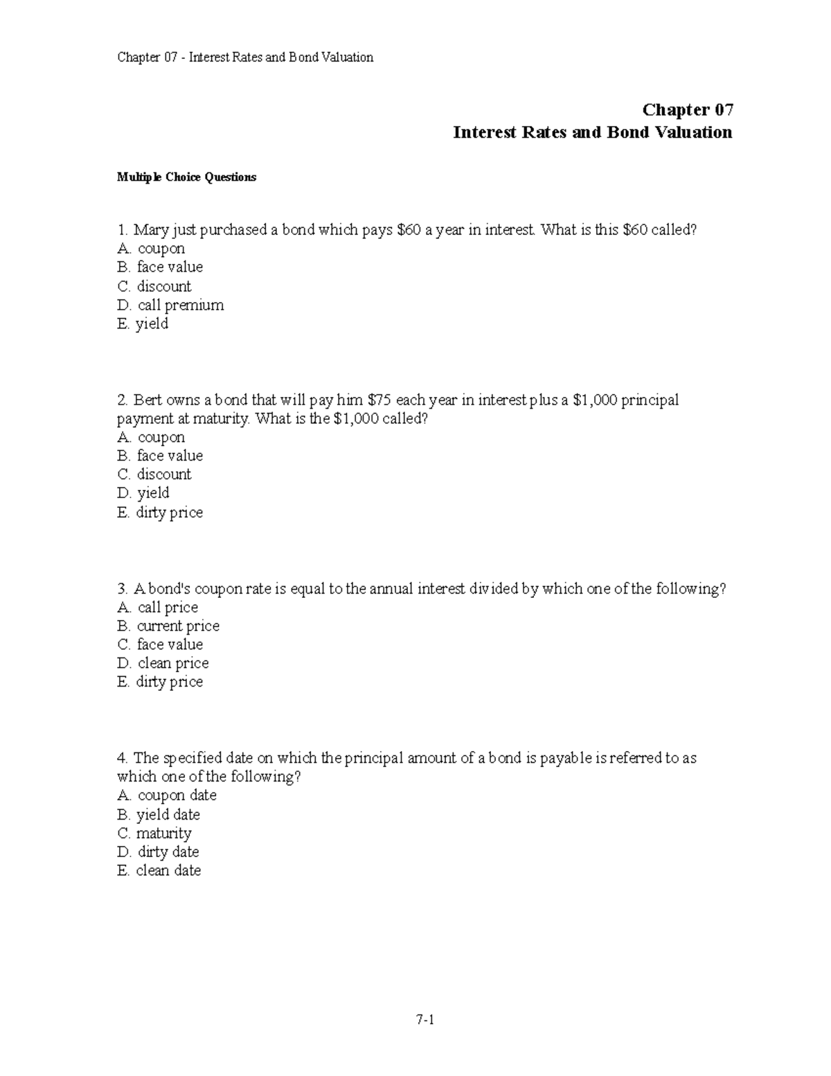Test+bank+Chap007 - Very practical exercises - Chapter 07 Interest ...