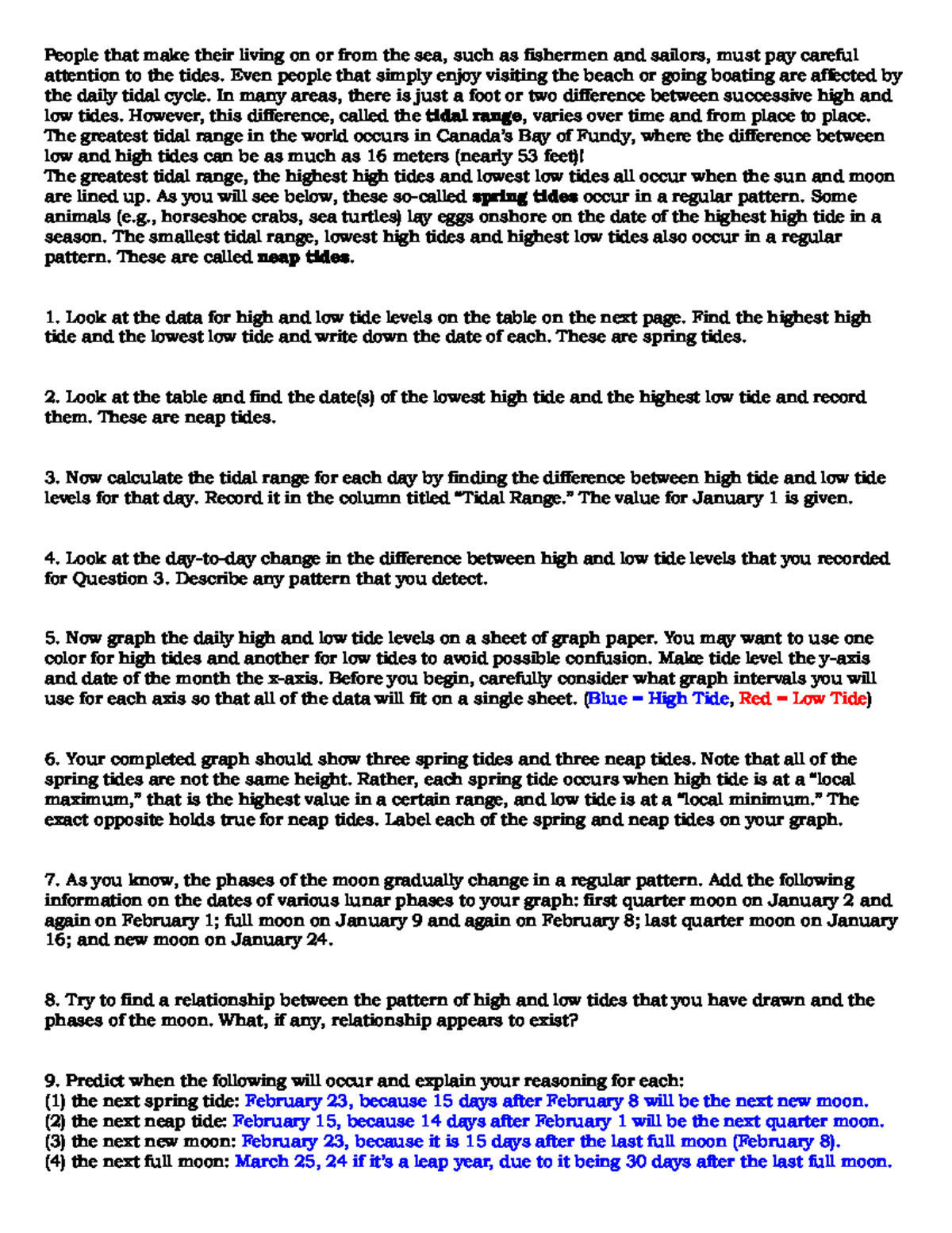 - Tides Lab Worksheet - People that make their living on or from the ...