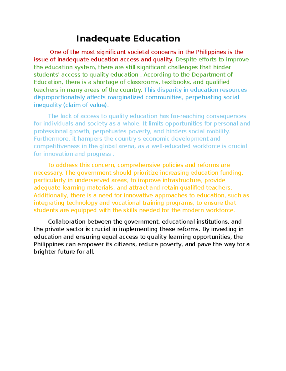 Educ^ - essay - Inadequate Education One of the most significant ...