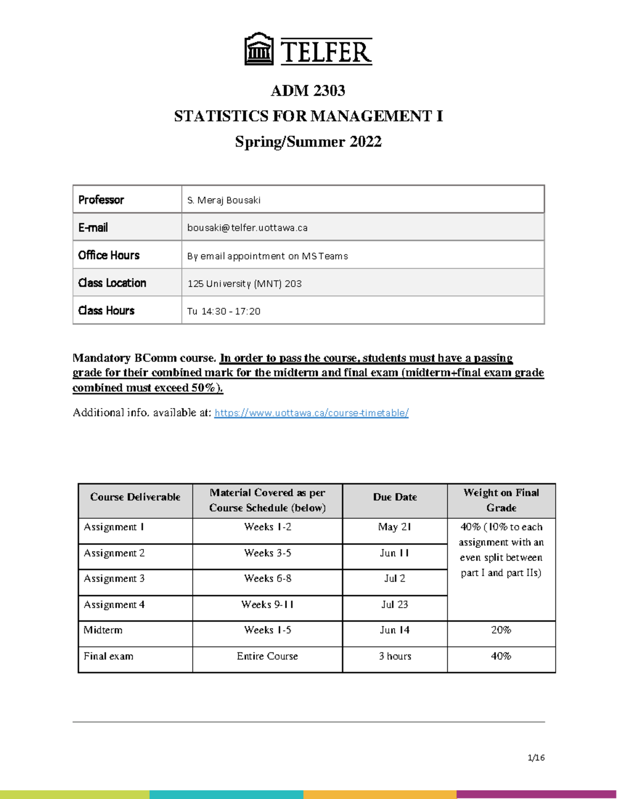 CO-Summer 2022-ADM2303 - ADM 2303 STATISTICS FOR MANAGEMENT I Spring ...