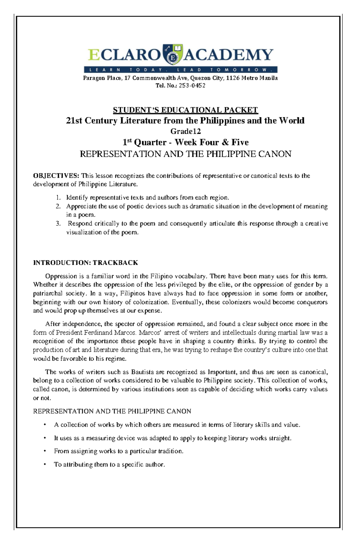 Learning Packet week 4&5 - Paragon Place, 17 Commonwealth Ave, Quezon ...