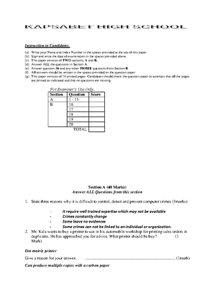 Computer Studies Paper 2 Questions - KAPSABET BOYS HIGH SCHOOL 2023 451 ...
