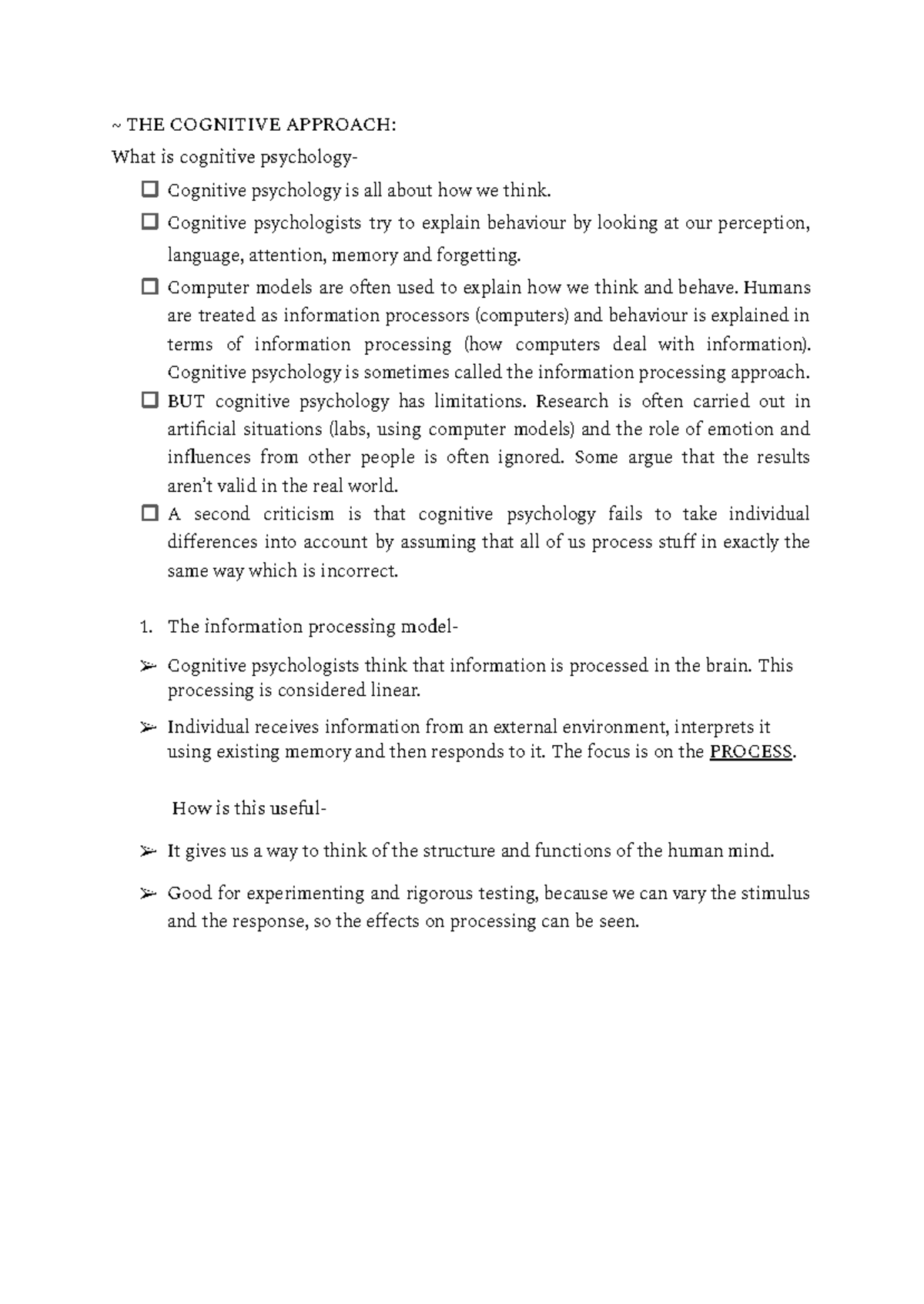 Cognitive Psychology - ... - ~ THE COGNITIVE APPROACH: What is ...