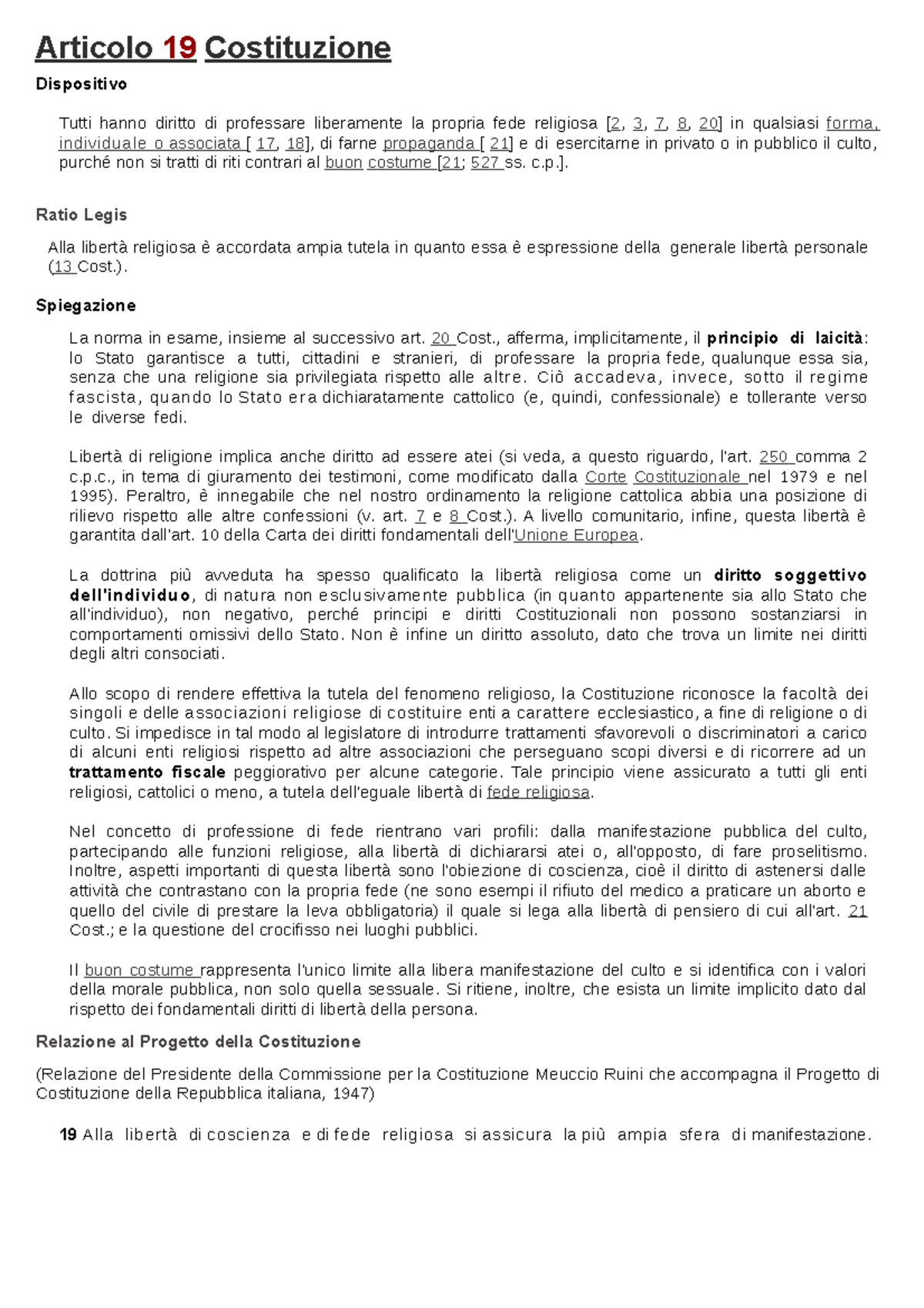 Art 19 e 20 Costituzione - Articolo 19 Costituzione Dispositivo Tutti ...