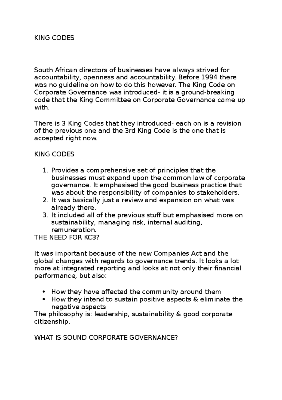 KING Codes - KING CODES South African directors of businesses have ...