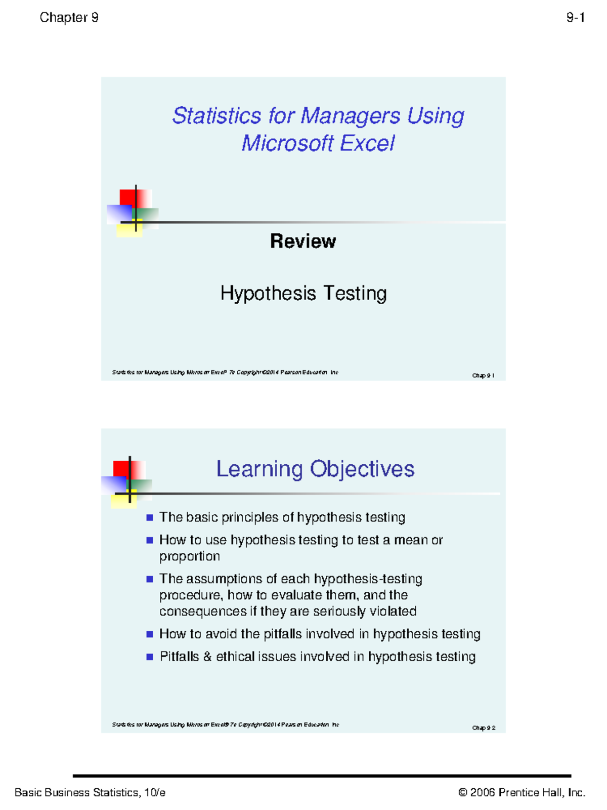 Review(2) notes - PPT - Chapter 9 Statistics for Managers Using ...