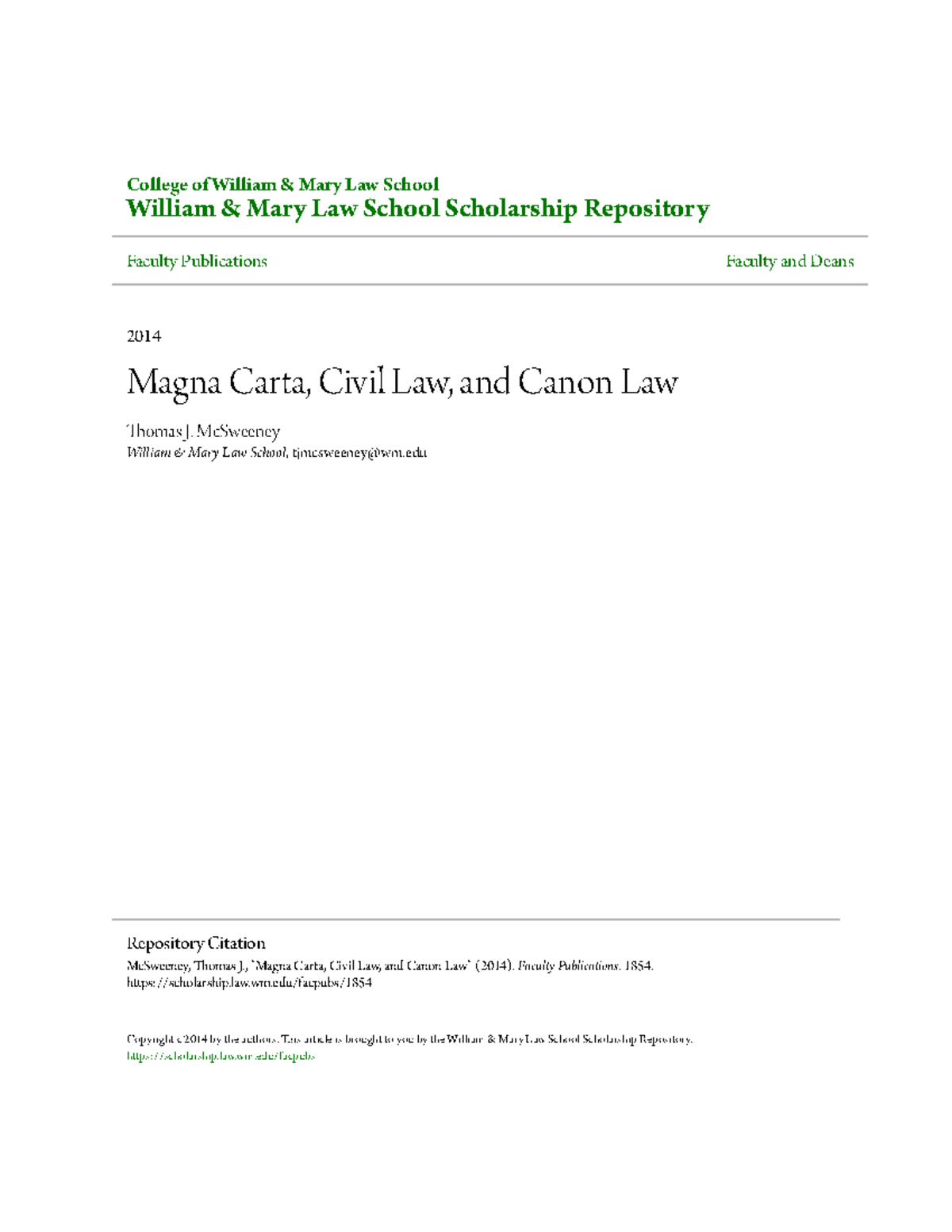 Magna Carta Civil Law and Canon Law - College of William & Mary Law ...