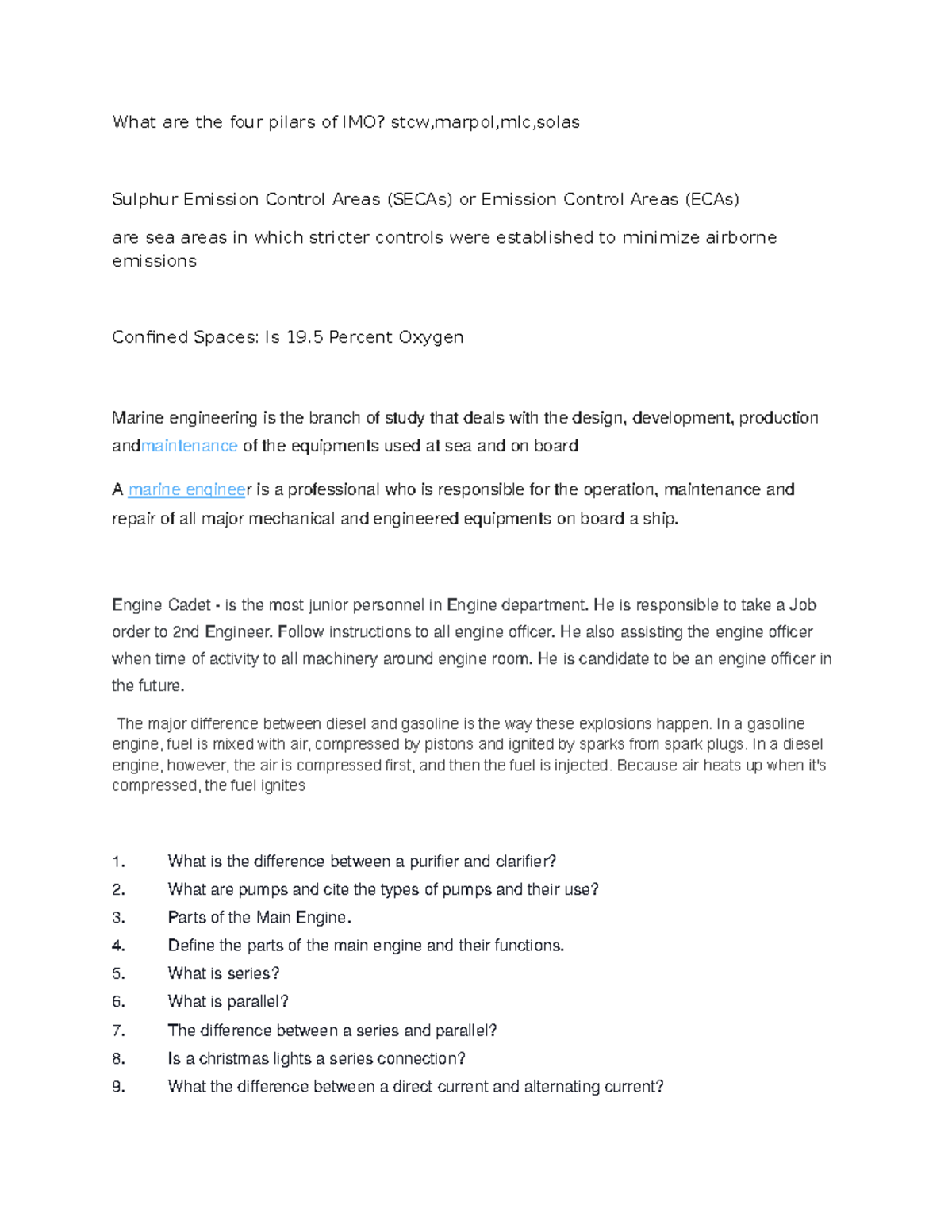 268707719 Interview for Engine Cadets - What are the four pilars of IMO ...