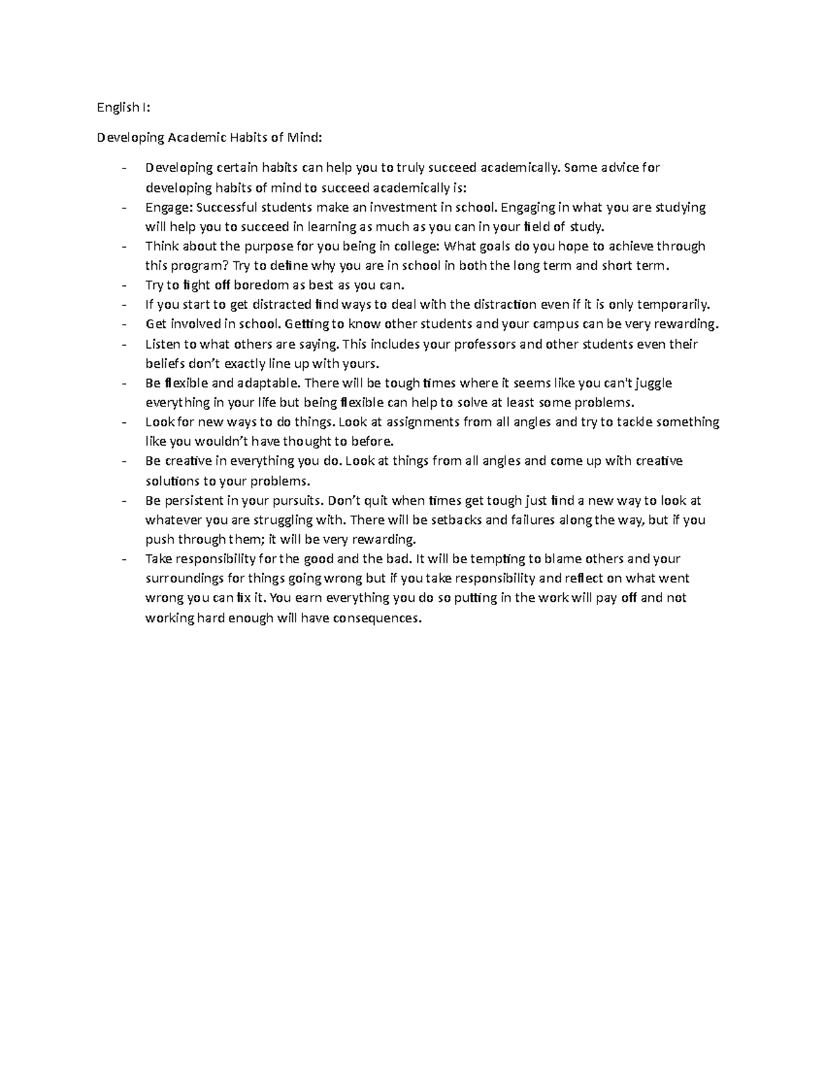 Developing academic habits of mind - English I: Developing Academic ...