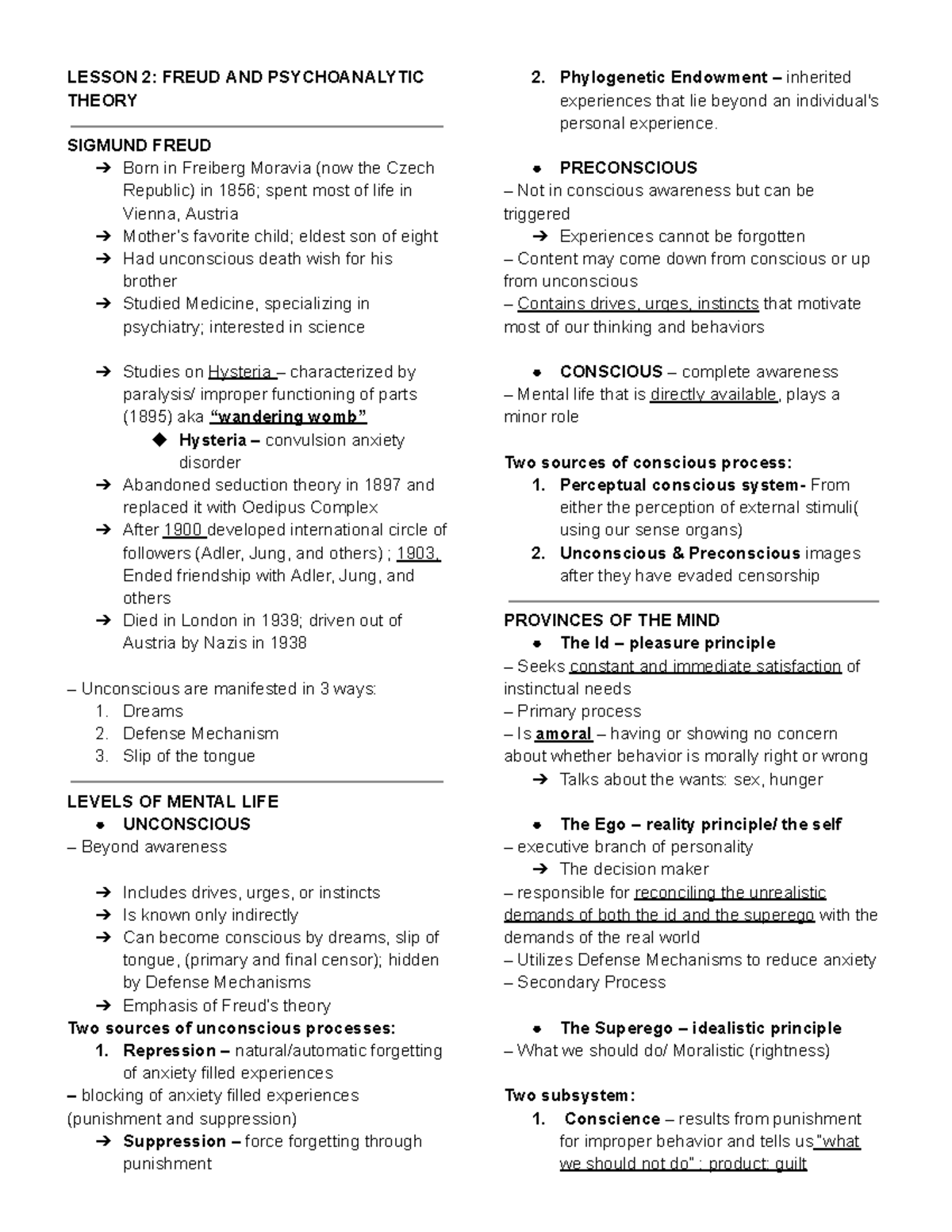 Theo211-lessooon-2 - THEO WEEK 2 - LESSON 2: FREUD AND PSYCHOANALYTIC ...