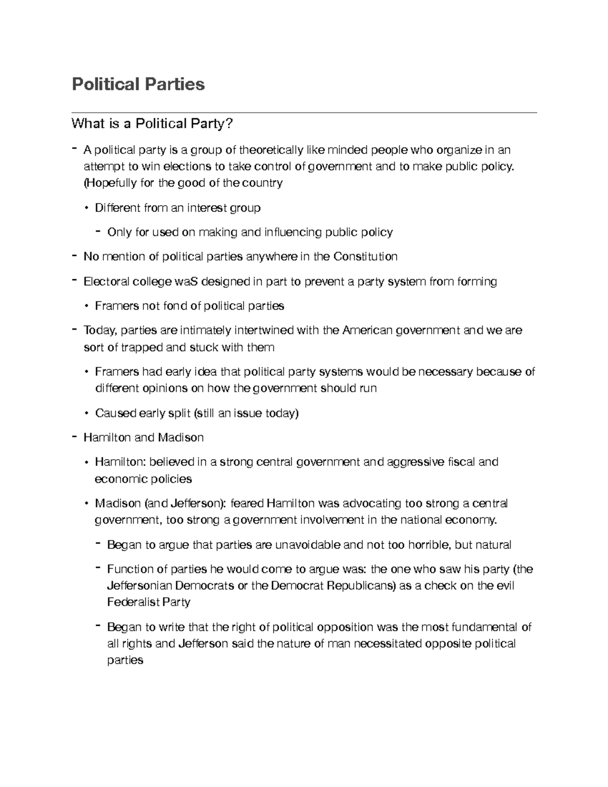 Political Parties Notes - Political Parties What is a Political Party ...