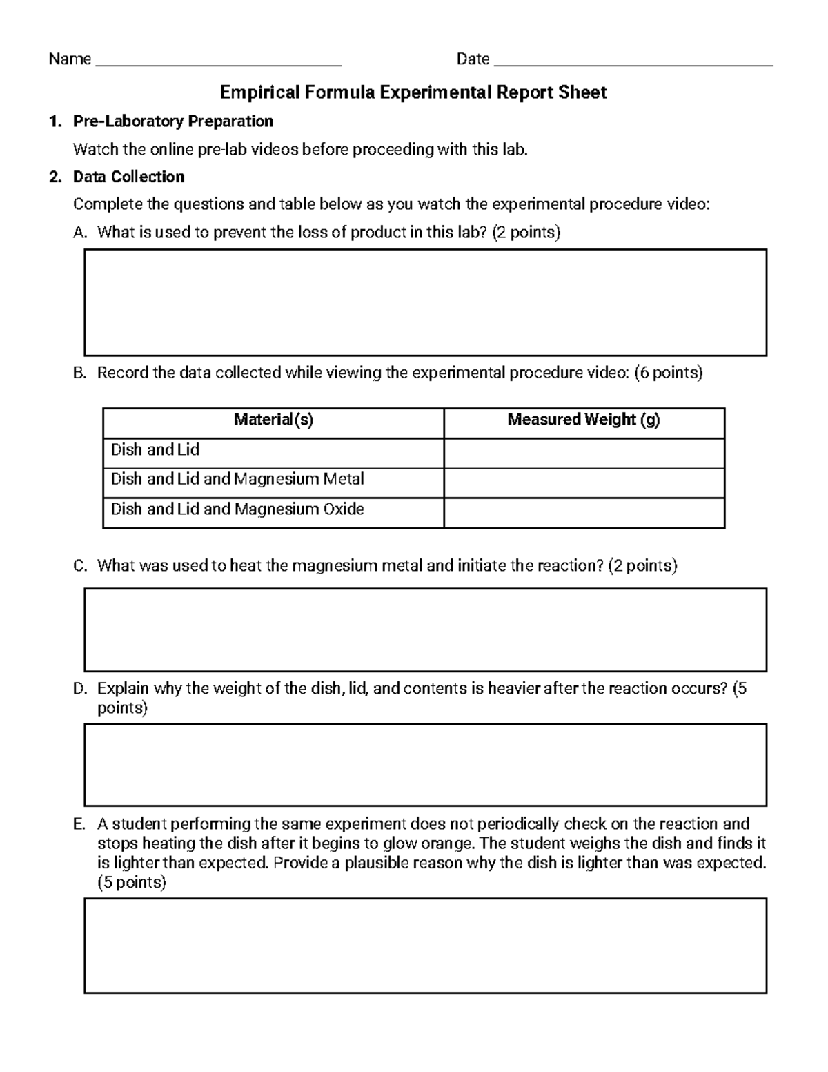 Empirical+Formula+Lab - Name Date Empirical Formula Experimental Report ...