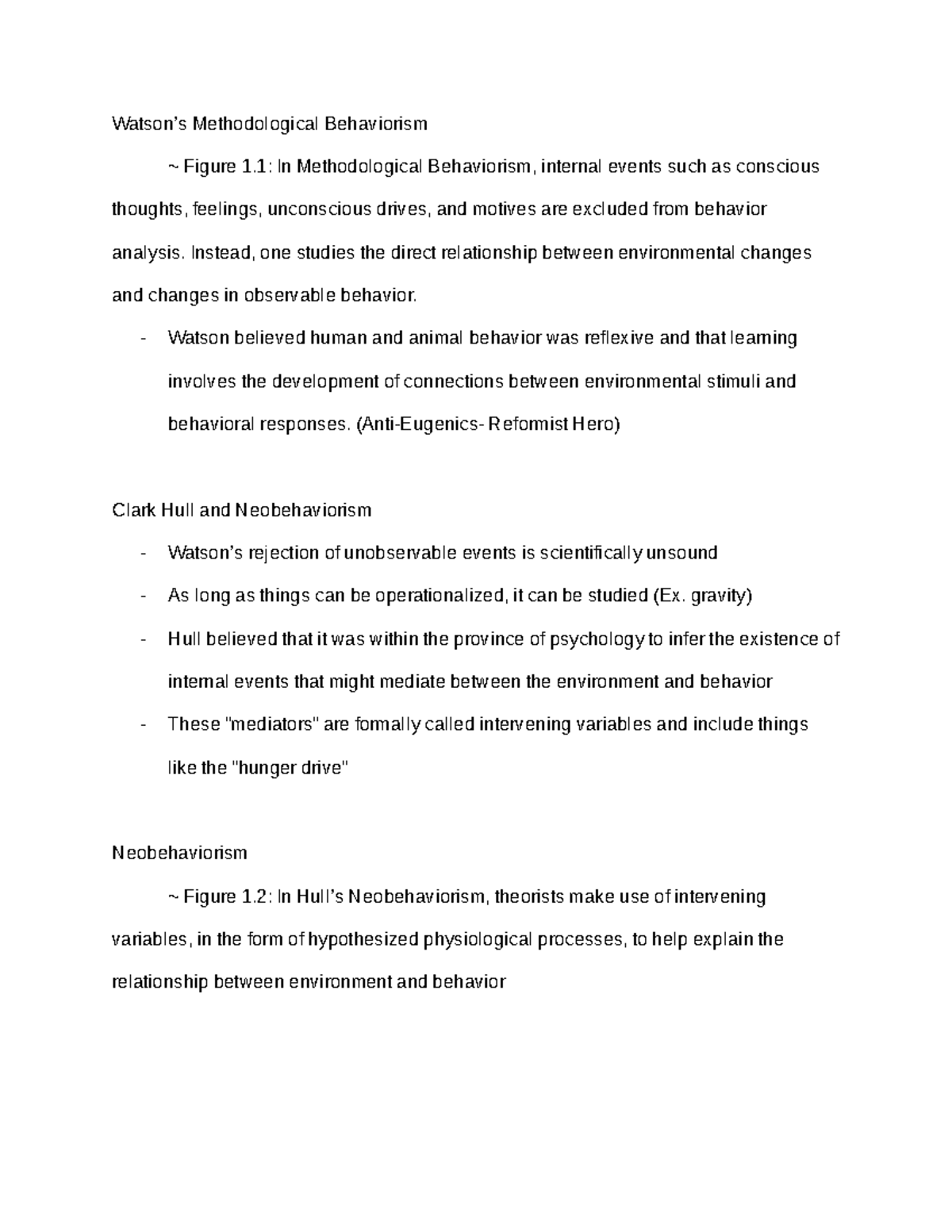 Ch. 1b Watson, Hull, and Neobehaviorism - Google Docs - Watson’s ...